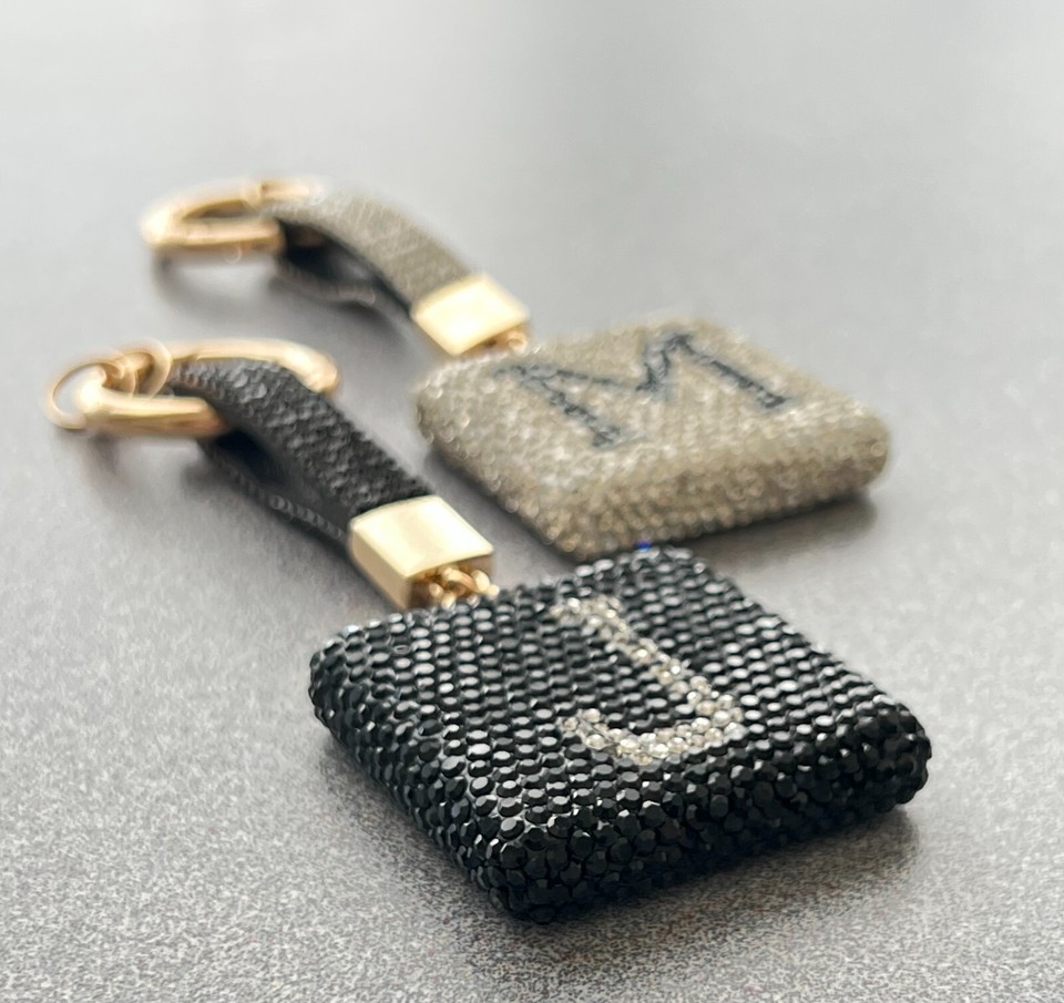 Rhinestone Alphabet Initial Letter Keychain Key Ring Bag Charm Black ...