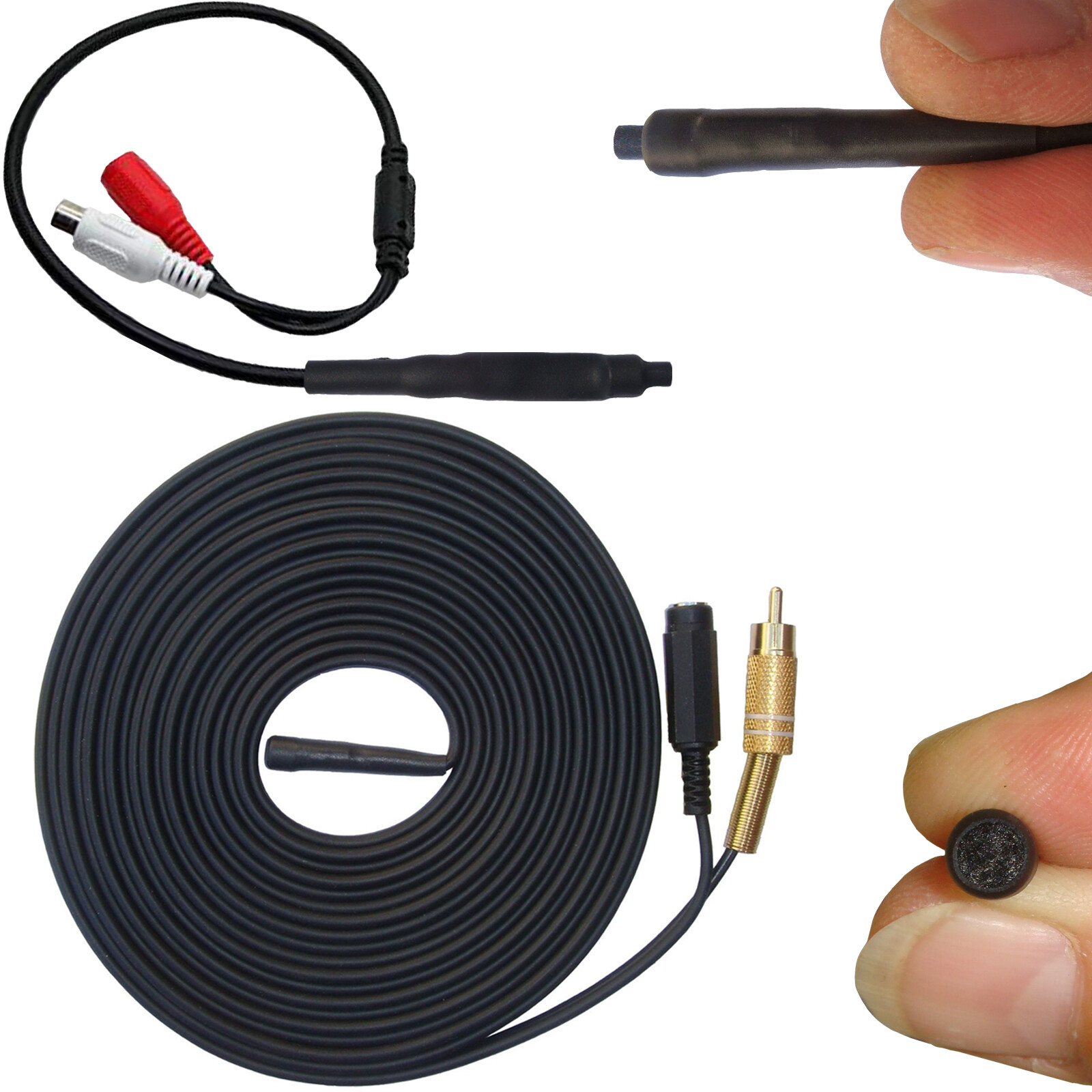 Sensitive CCTV Audio Microphone 5 Metre RCA Phono Cable & 12v DC Power ...