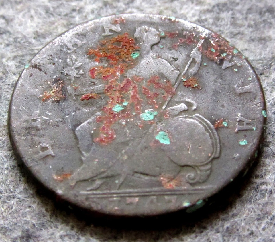 GREAT BRITAIN GEORGE II 1747 or 1743 HALFPENNY, US EARLY DAYS COLONIAL ...