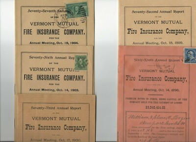 Vermont Mutual Fire Insurance 5 Annual Reports 1896-1904 Vintage VG++ ...