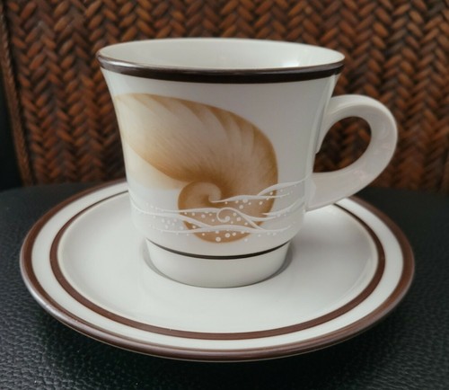 SET OF 4 VTG NORITAKE STONEWARE SEAVIEW CUPS & SAUCERS SHELL | eBay