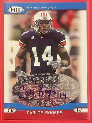 2005 SAGE Hit Carlos Rogers Rookie Auto Blue RC #A15 Football | eBay