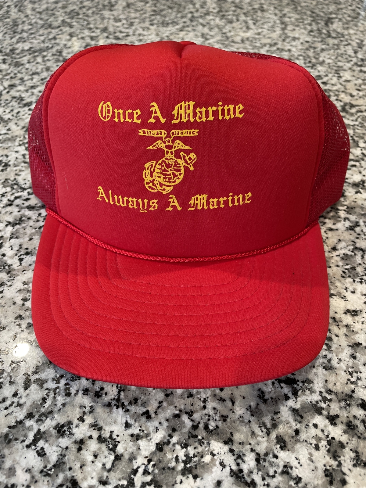 Red Once A Marine Always A Marine Snapback Trucker Hat - Gem