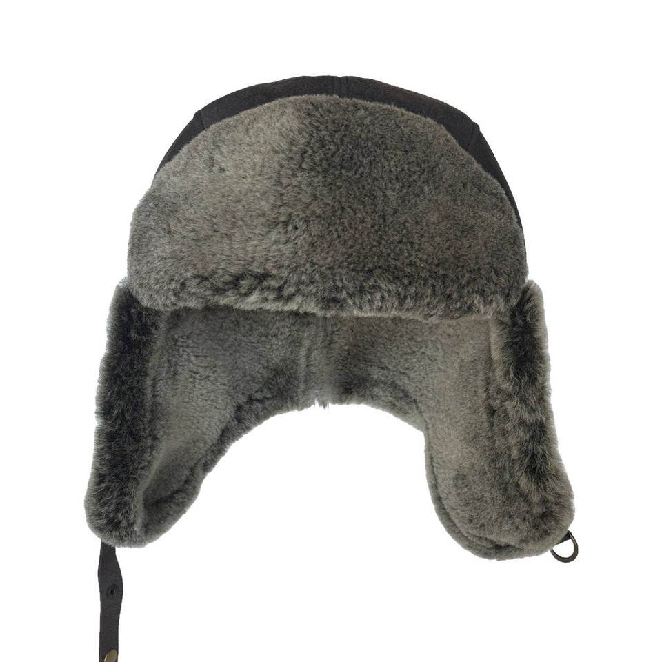 Real Shearling Sheepskin Trapper Hat Ushanka Aviator Cap Winter Fur Hat ...