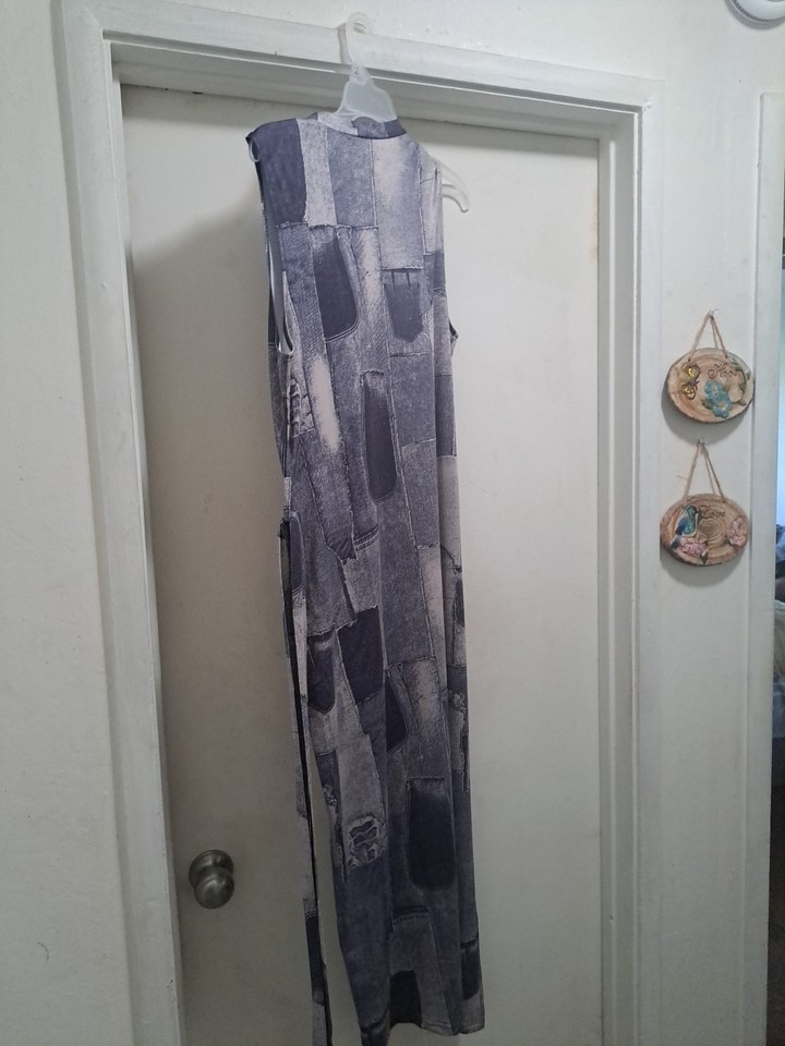 Temu Blue Patchwork Graphic Dress Size XL | eBay