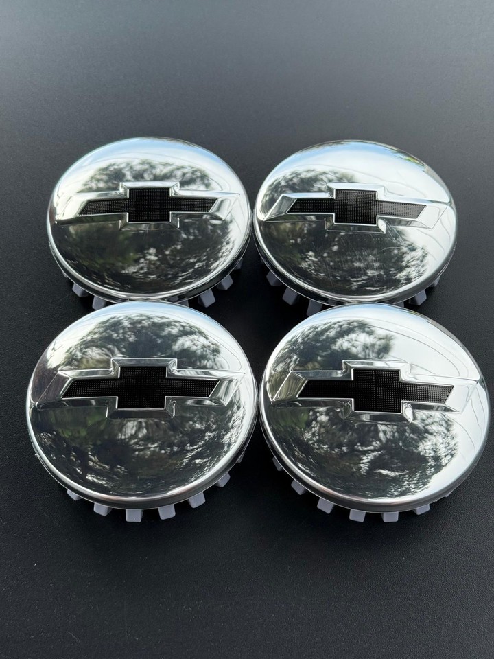 CHEVROLET 4X 83mm CHROME BLACK Wheel Center Caps SILVERADO, SUBURBAN ...