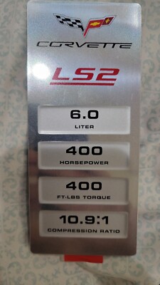 05-07 C6 Corvette LS2 400HP Spec Data ID Plate Brushed and Polished GM ...