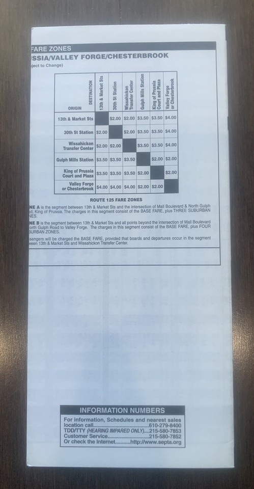 2003 Septa Bus Route Timetables Schedule 124 and 125 | eBay