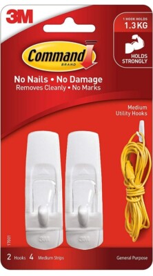 4PCS 3M Command Hooks Damage Free Medium Hooks Self Adhesive No Nails ...