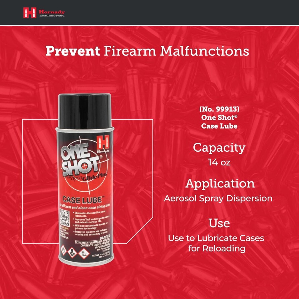 Hornady 99913 One Shot Spray Case Lube (14 fl oz Aerosol),Silver ...