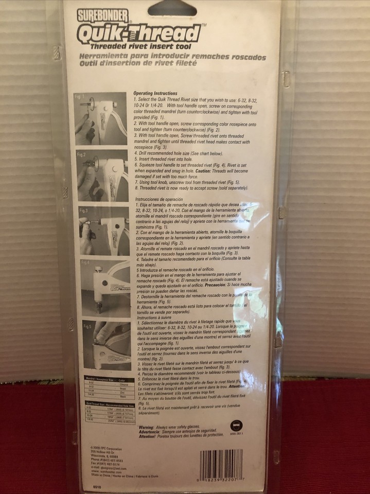 Surebonder 8510 Threaded Insert Tool for Metal, Fiberglass, Plastic ...