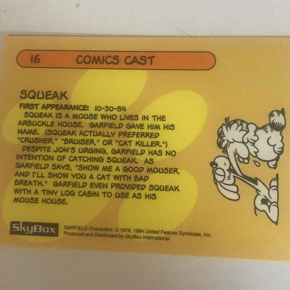Garfield Trading Card Skybox 1984 #16 Squeak | eBay