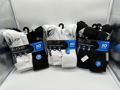 10 PAIR PACK ELEV8 MENS PERFORMANCE SPORT CREW SOCKS SIZE 6-12 ...