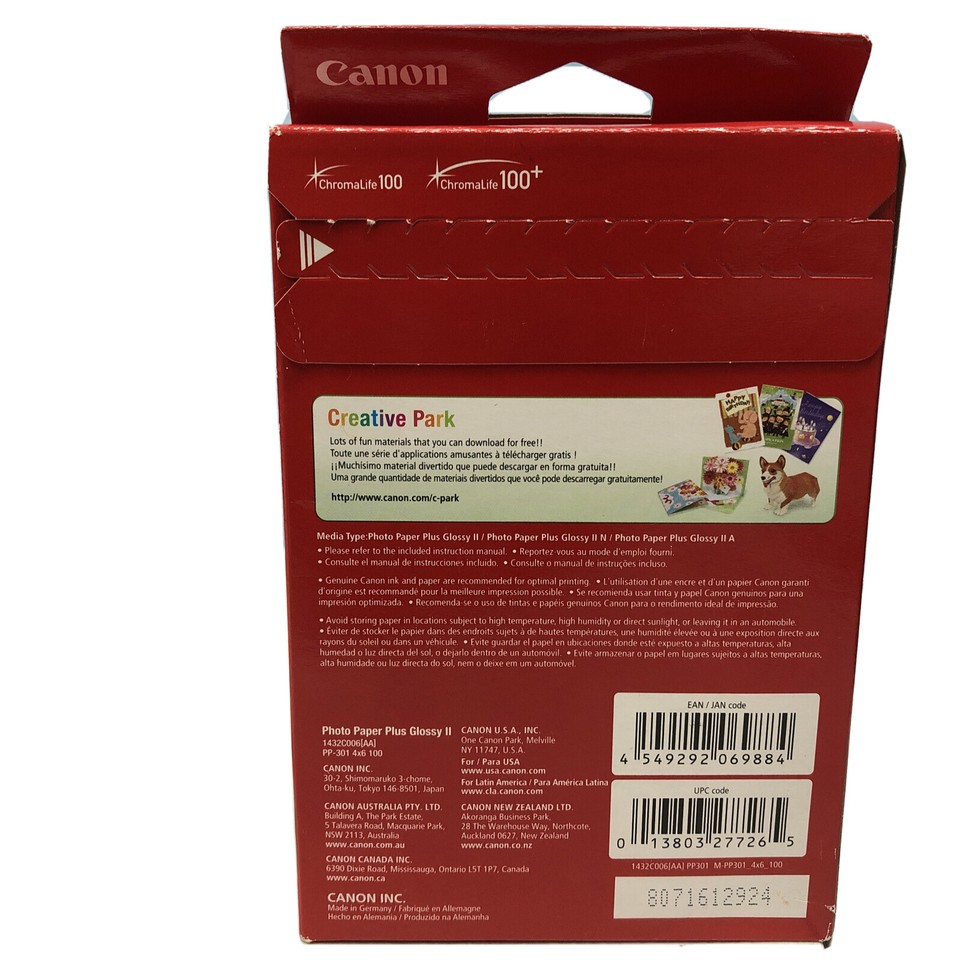 CANON PHOTO PAPER PLUS GLOSSY II - HIGH GLOSS - 100 SHEETS - 4X6 ...