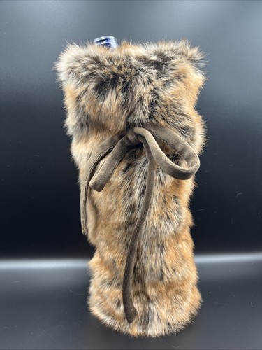 FRONTGATE Wine Bottle Holder Brown Faux Fur Gift Bag Cover Xmas Holiday ...
