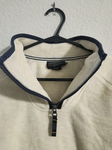 Pendleton Women’s Quarter-zip Cream pullover sweater Mock up blue trim ...