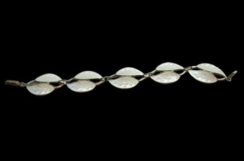 Fine MEKA SS Gold Vermeil White Enamel Leaves Collier Bracelet Denmark ...