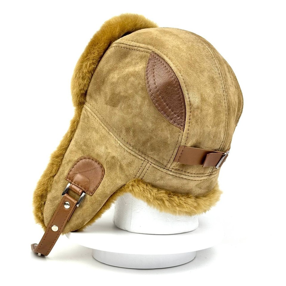 Genuine Shearling Sheepskin Trapper Hat Ushanka Aviator Hat | eBay