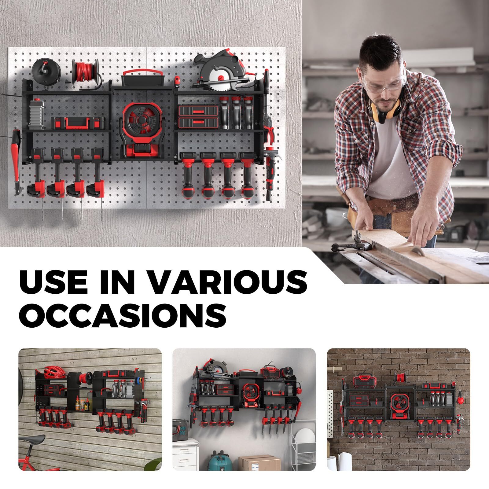 Power Tool Organizer Wall Mount 8 Drill Tool Organizer 3 Layer Heavy ...