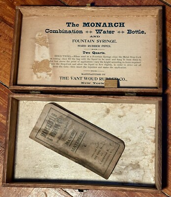 Vtg Monarch Combination Hot Water Bottle Fountain Syringe Wooden Box ...