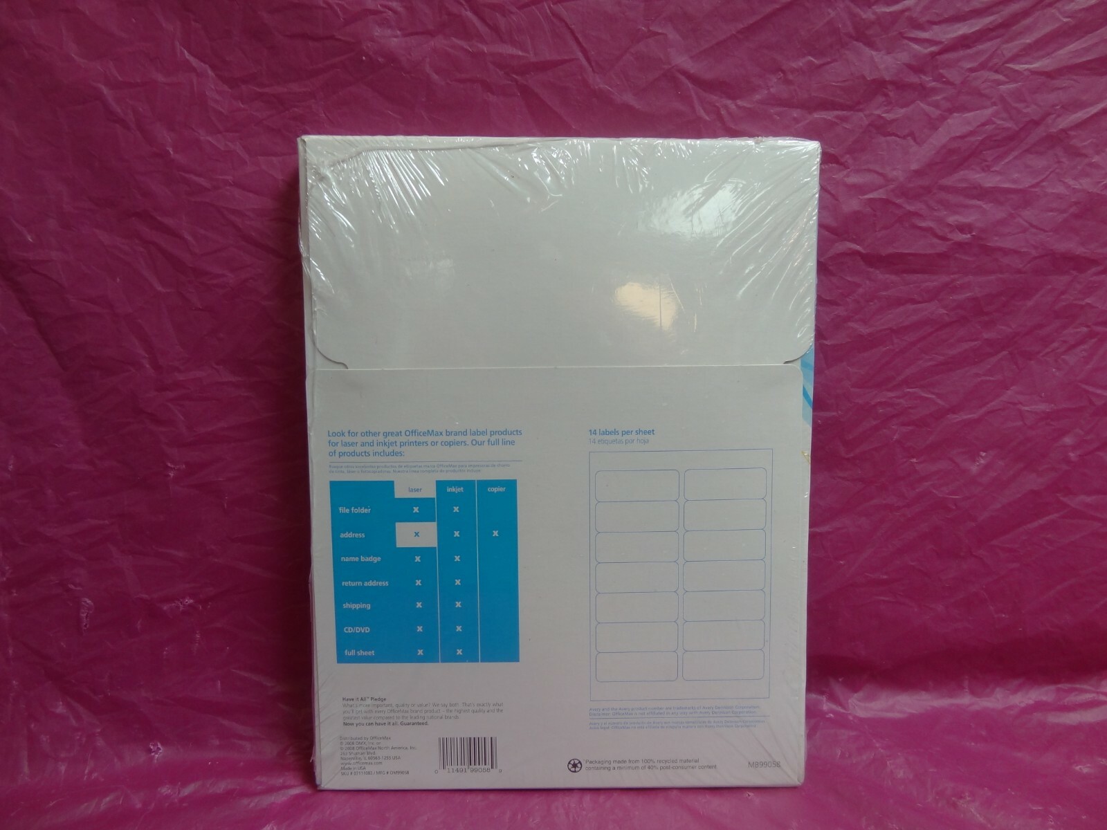 BRAND NEW! OFFICEMAX OM99058 1-1/3" x 4" LASER WHITE ADDRESS LABELS ...