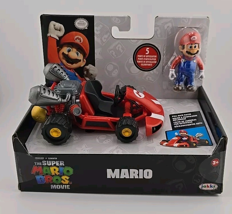 NEW Super Mario Bros Movie both PRINCESS PEACH Figure & Mario pull back ...