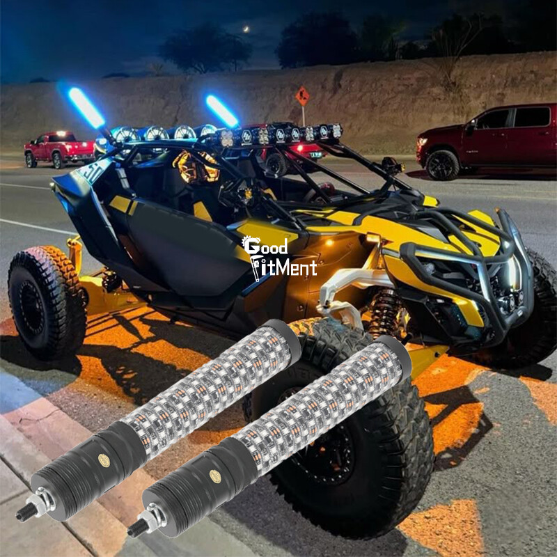 2x Fat Whips LED Spiral RGB Whip Lights 1FT for Can-Am Maverick R
