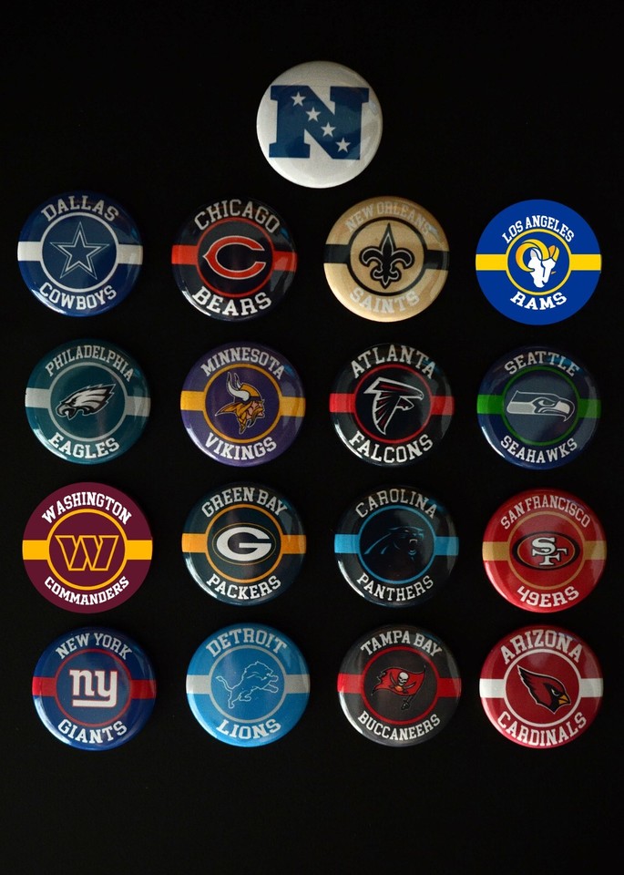 NFL Football Team Buttons All 32 Teams - 1" Pinback Buttons | eBay