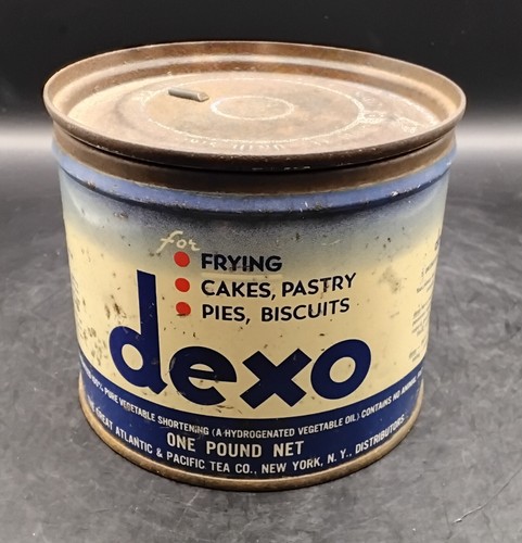 Vintage Empty A&P Dexo Vegetable Shortening Tin Empty Intact Lid Hinge ...