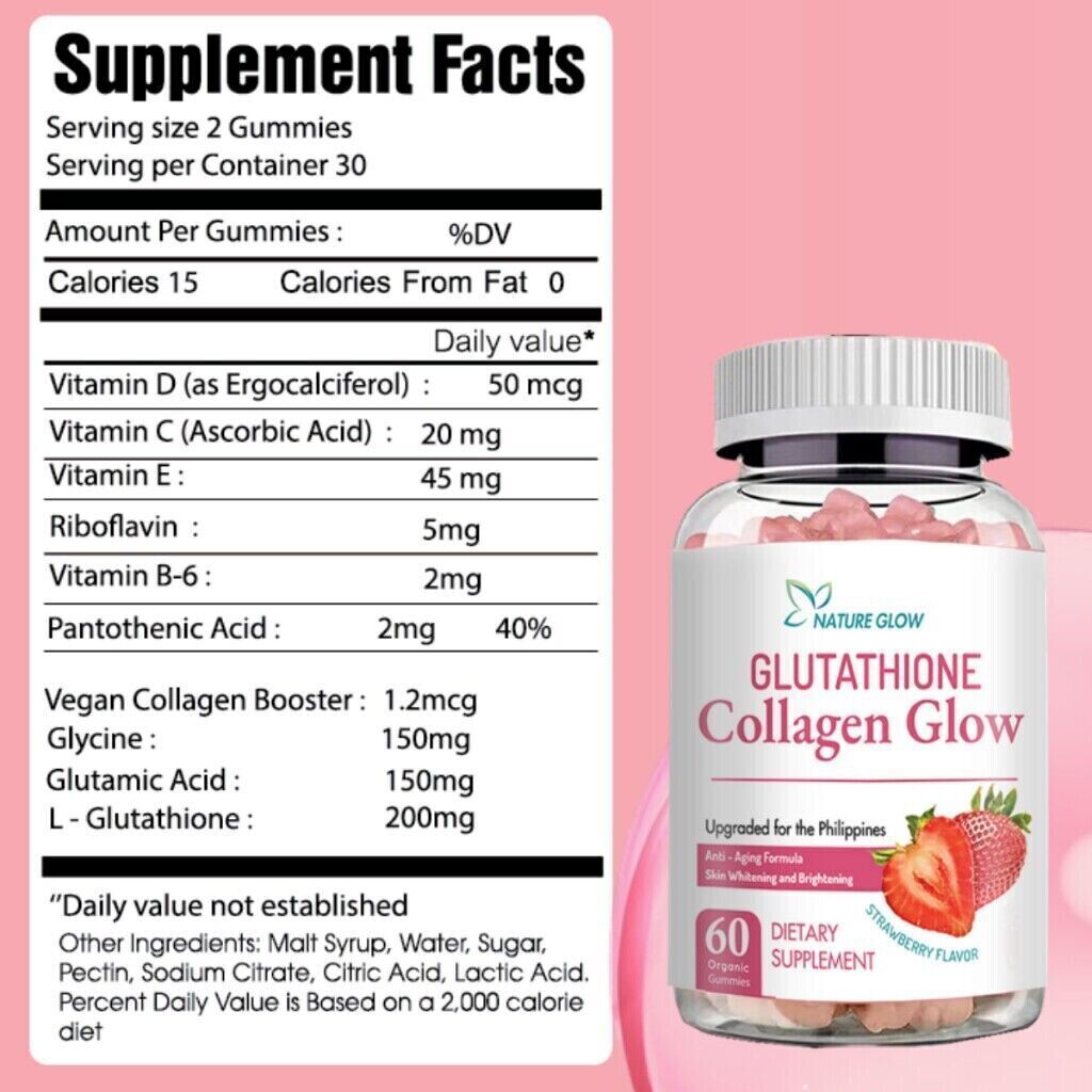 Nature Glow Glutathione Collagen Glow 60 Organic Gummies Shipping from ...