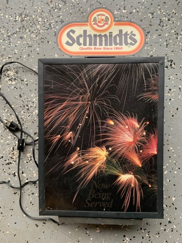 Schmidt's Beer Sign Lighted Bar Mancave Fireworks July 4th Vtg "Now Being Served | eBay