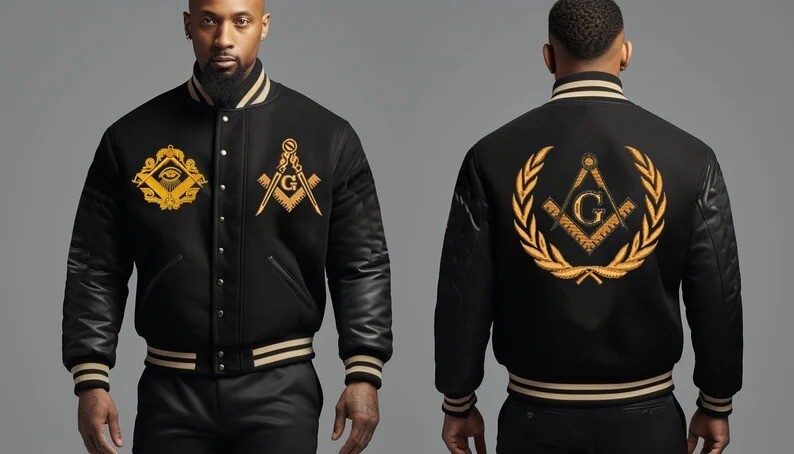Masonic Varsity Jacket | Gold Embroidered Freemason Unisex Button-Up ...