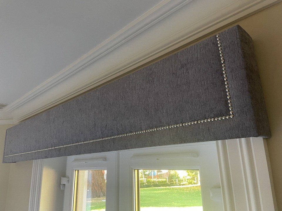 Dark Grey Chenille Padded Window Pelmet With Studding | eBay UK