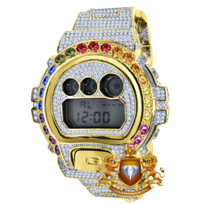 Solitaire Rainbow Multi Yellow Gold Tone G Shock Casio DW-6900 Mens ...