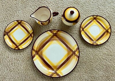 15 pcs. Vernon Ware ORGANDIE Plaid USA Vernon Metlox California Pottery ...