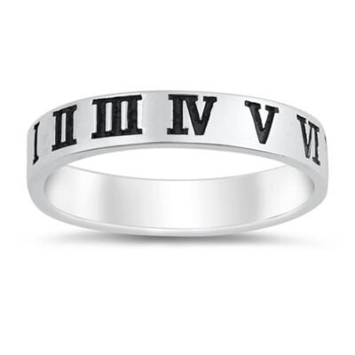 Roman Numeral Time Wedding Clock Ring New .925 Sterling Silver Band ...