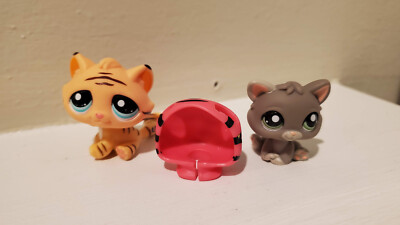 Authentic LPS Littlest Pet Shop Grey Kitten #1607 Tiger Cat #1608 ...
