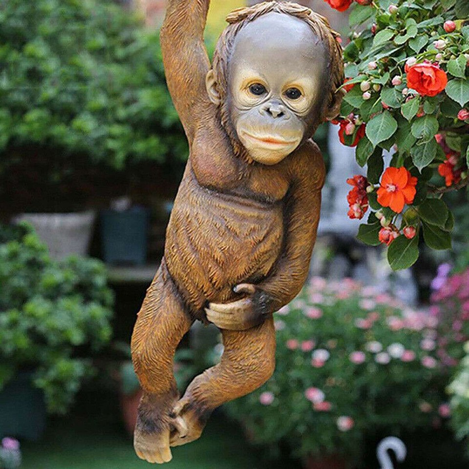 Lively Monkey Chimp Hanging Rope Garden Ornament Outdoor Statue ...