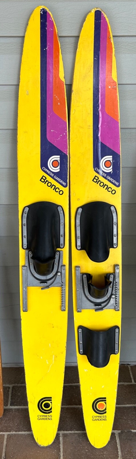 Vintage Cypress Gardens Bronco Combo Wooden Water Skis 57" yellow | eBay
