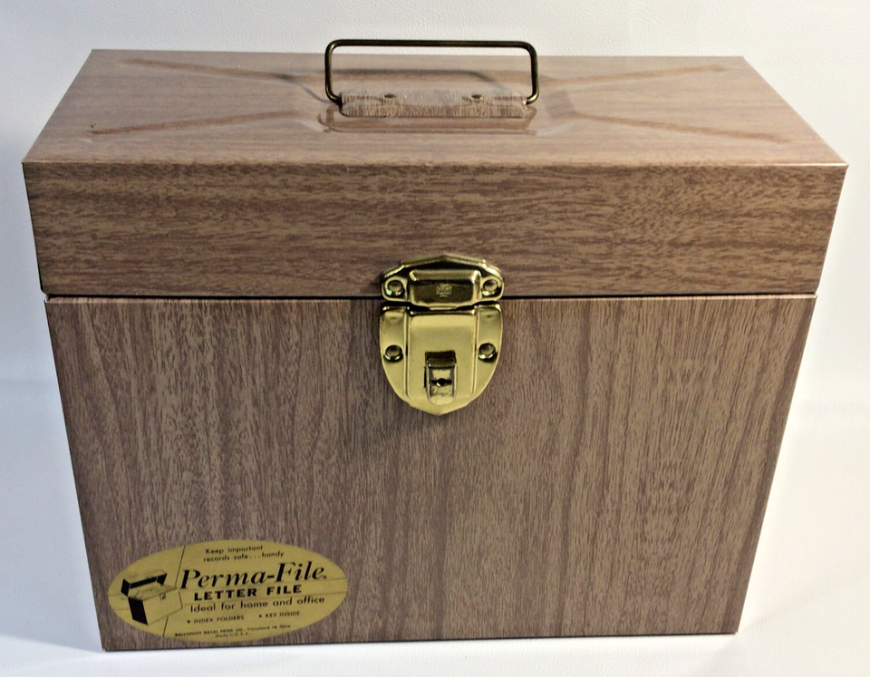 Metal File Box Letter Lock Key Faux Wood Grain Excelsior Ballonoff ...