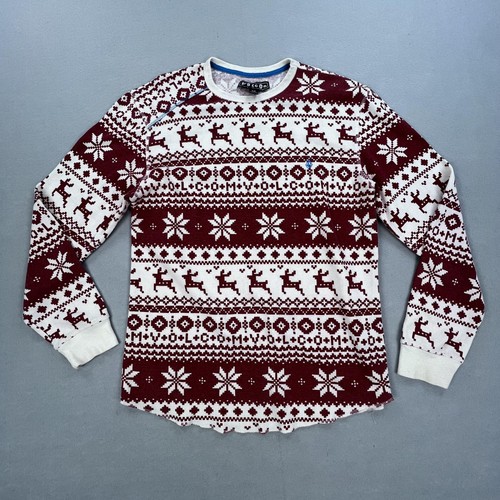 Volcom Shirt Mens Large Red White Thermal Waffle Knit Christmas ...