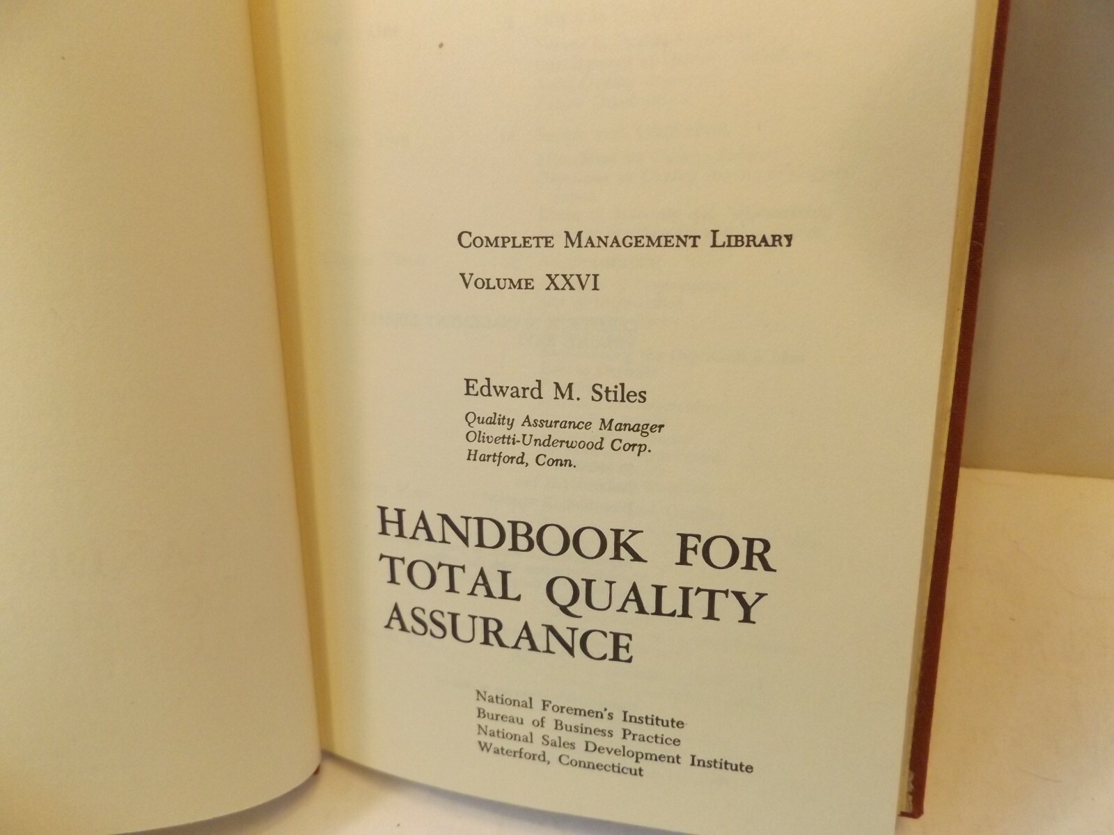 HANDBOOK for TOTAL QUALITY ASSURANCE by Edward Stiles 1964 hardcover | eBay