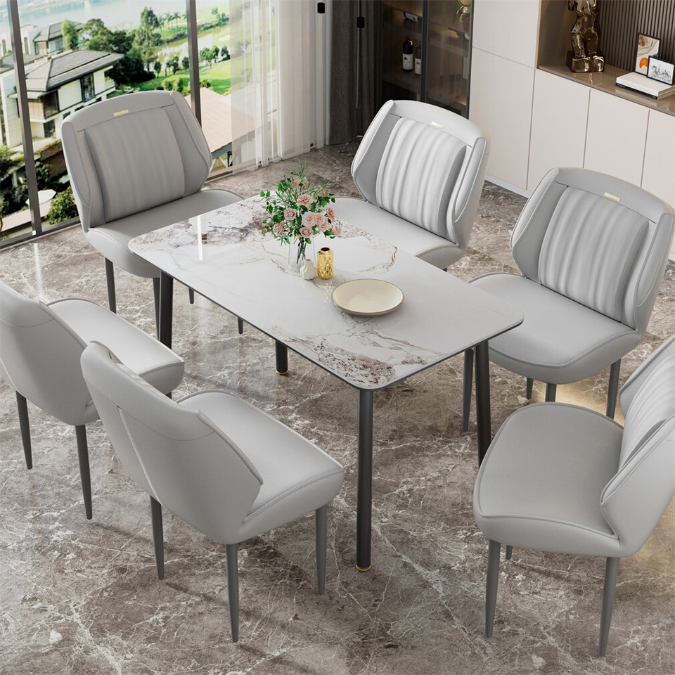 2x Italian Light Luxury Dining Chairs Upholstered Raised Backrest ...