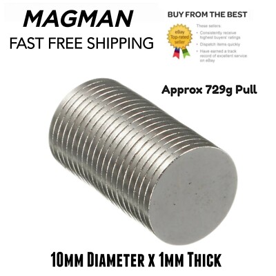 Super Strong Magnets (10mm x 1mm) Powerful * 0.79Kg PULL* Thin Small ...