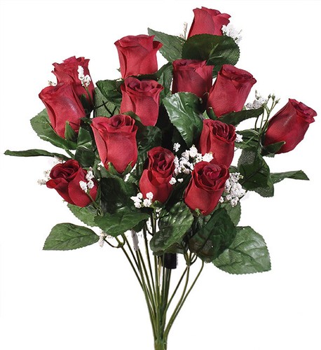 14 Roses Buds Silk Flowers Wedding Bouquets Centerpiece Fake Faux ...