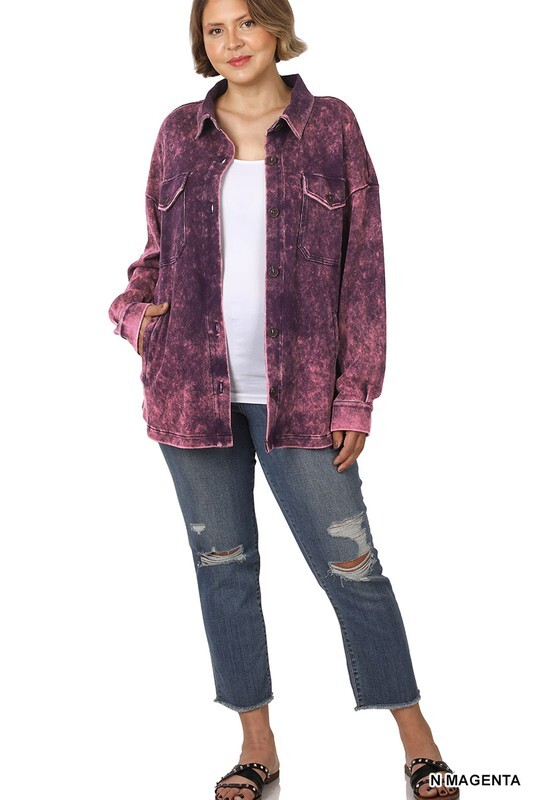 PLUS 1X 2X 3X ZENANA MANY COLORS MINERAL WASHED SHACKET/SHIRT/JACKET ...