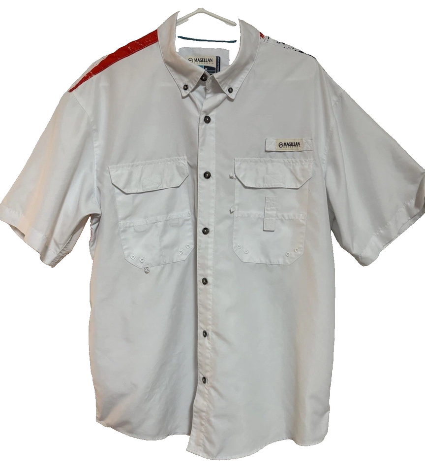 Magellan Fishing Shirt Men Sz M White US Flag Design Vented Short ...