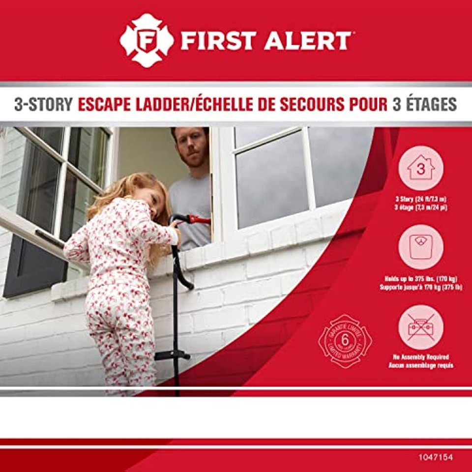 First Alert Three-Story Fire Escape Ladder, 24 Feet, Steel, Anti-Slip ...