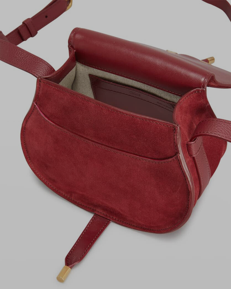 New CHLOE Marcie Cross-body Shoulder bag,SPAIN,Wine Dark Ruby Suede ...