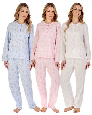 Slenderella Jersey Cotton Pyjamas Ladies Trailing Floral Long Sleeve ...